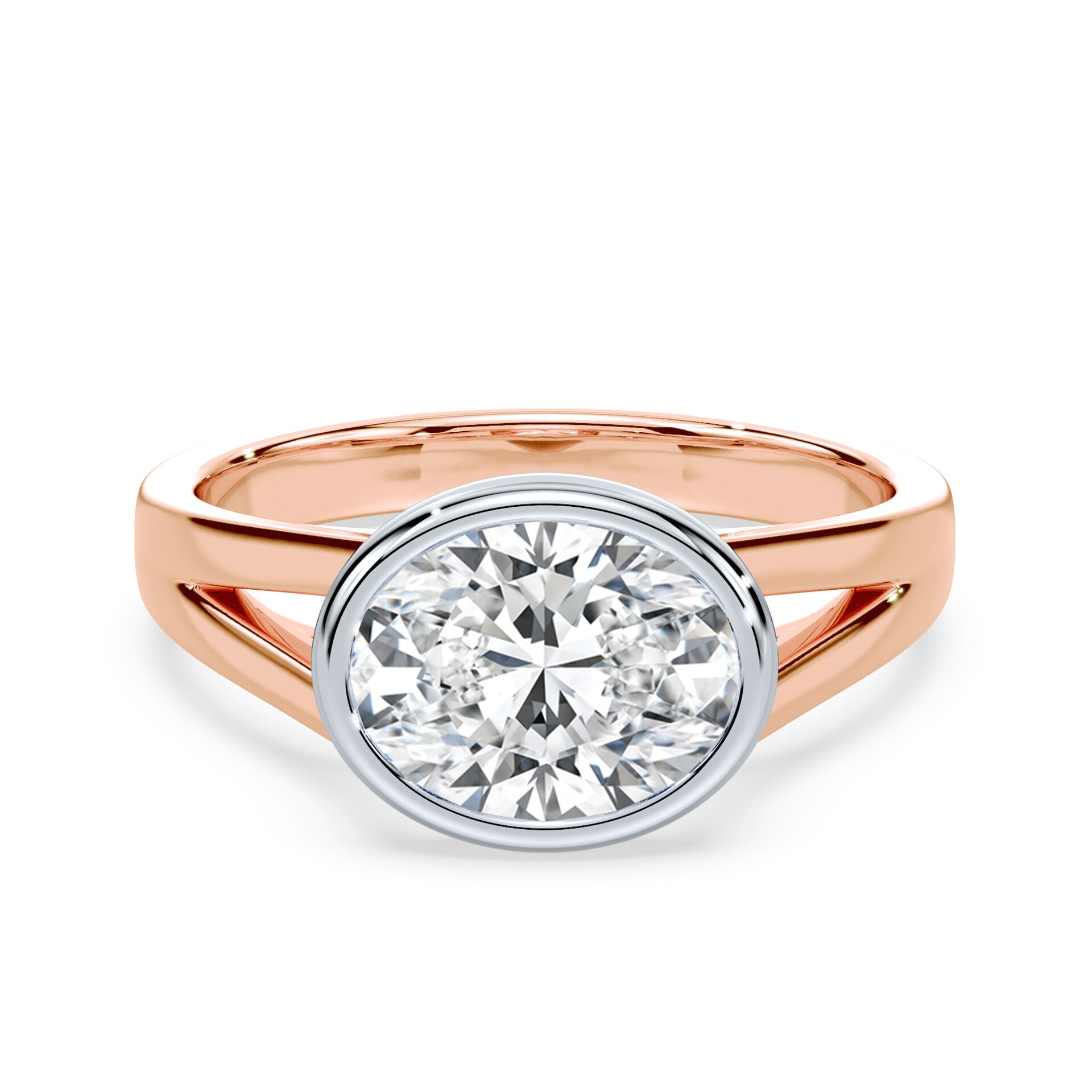 Oval East-West Split Shank Bezel Engagement Ring – Plum