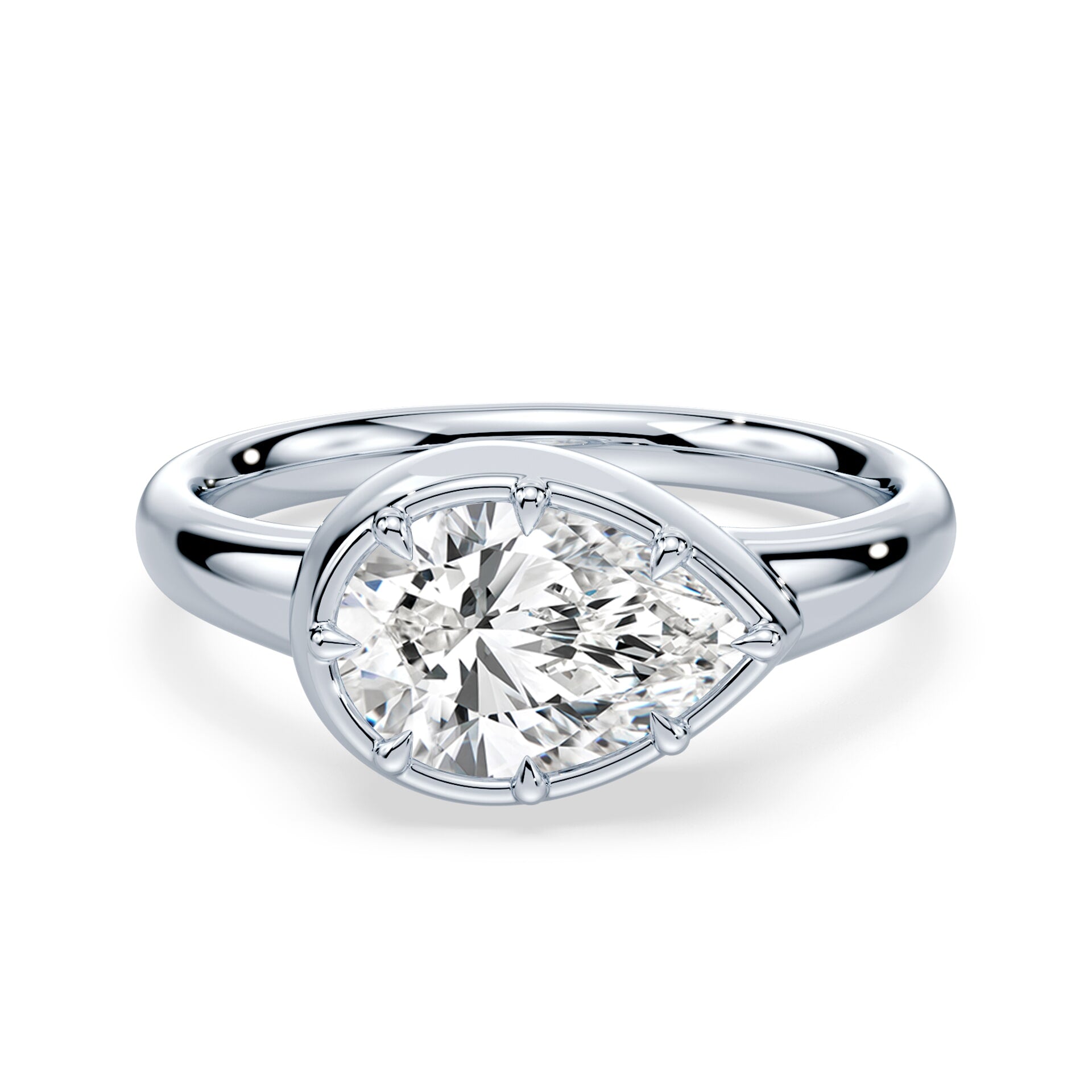Pear Cut East-West Button Back Ring – Plum
