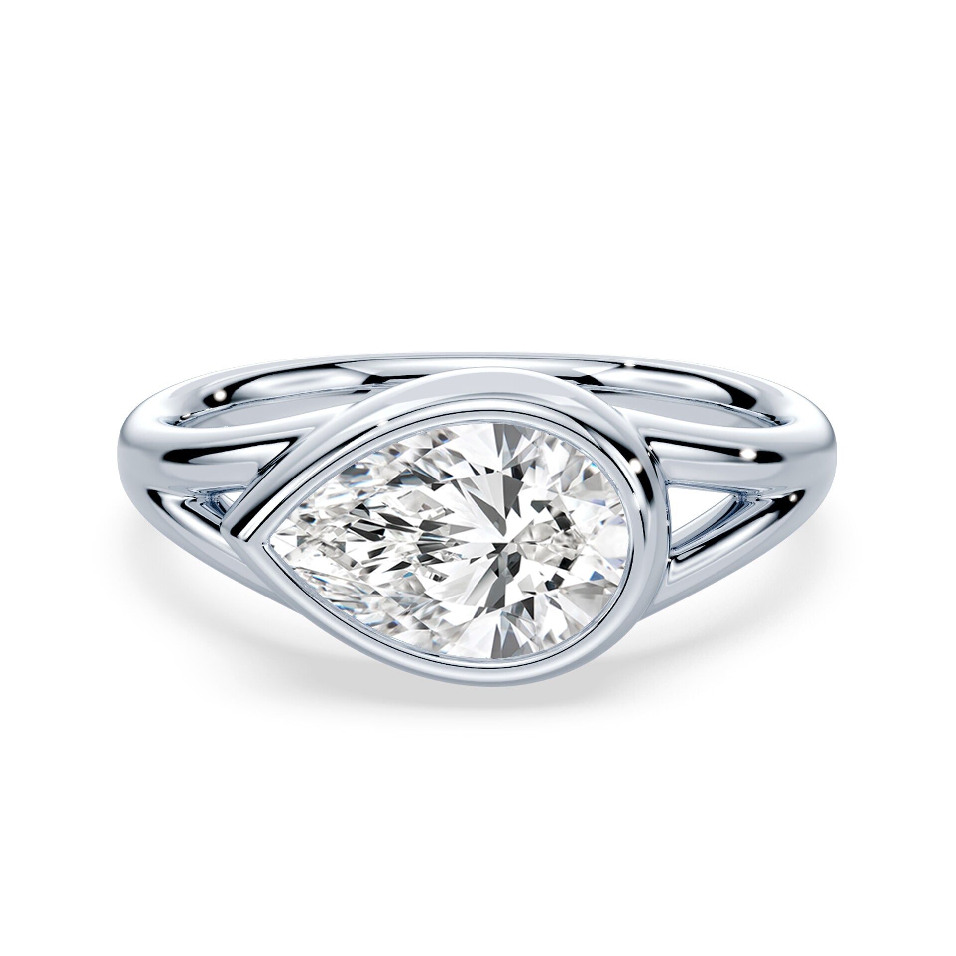 Pear Cut East-West Wide Bezel Ring Platinum – Plum