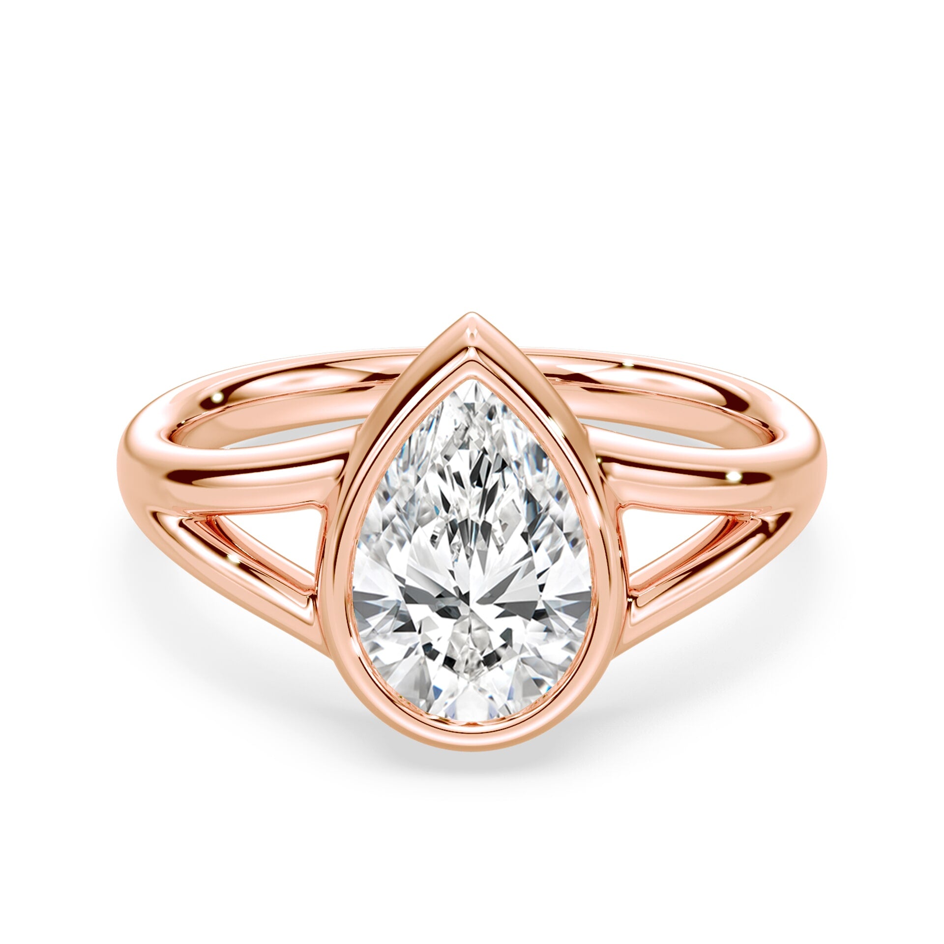 Pear Shaped Bezel Rose Gold Engagement Ring | Plum Diamonds