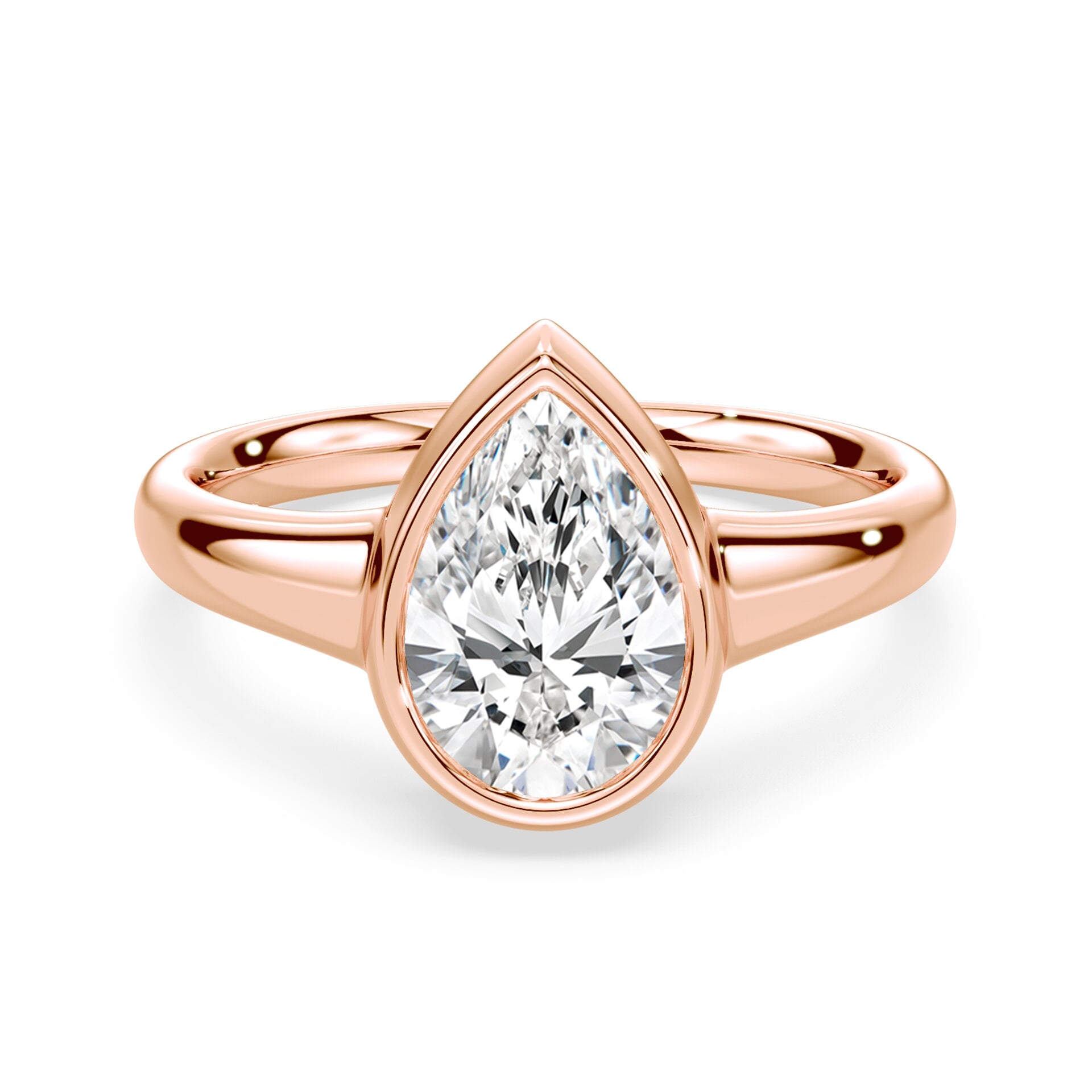 Pear Shaped Bezel Rose Gold Engagement Ring | Plum Diamonds
