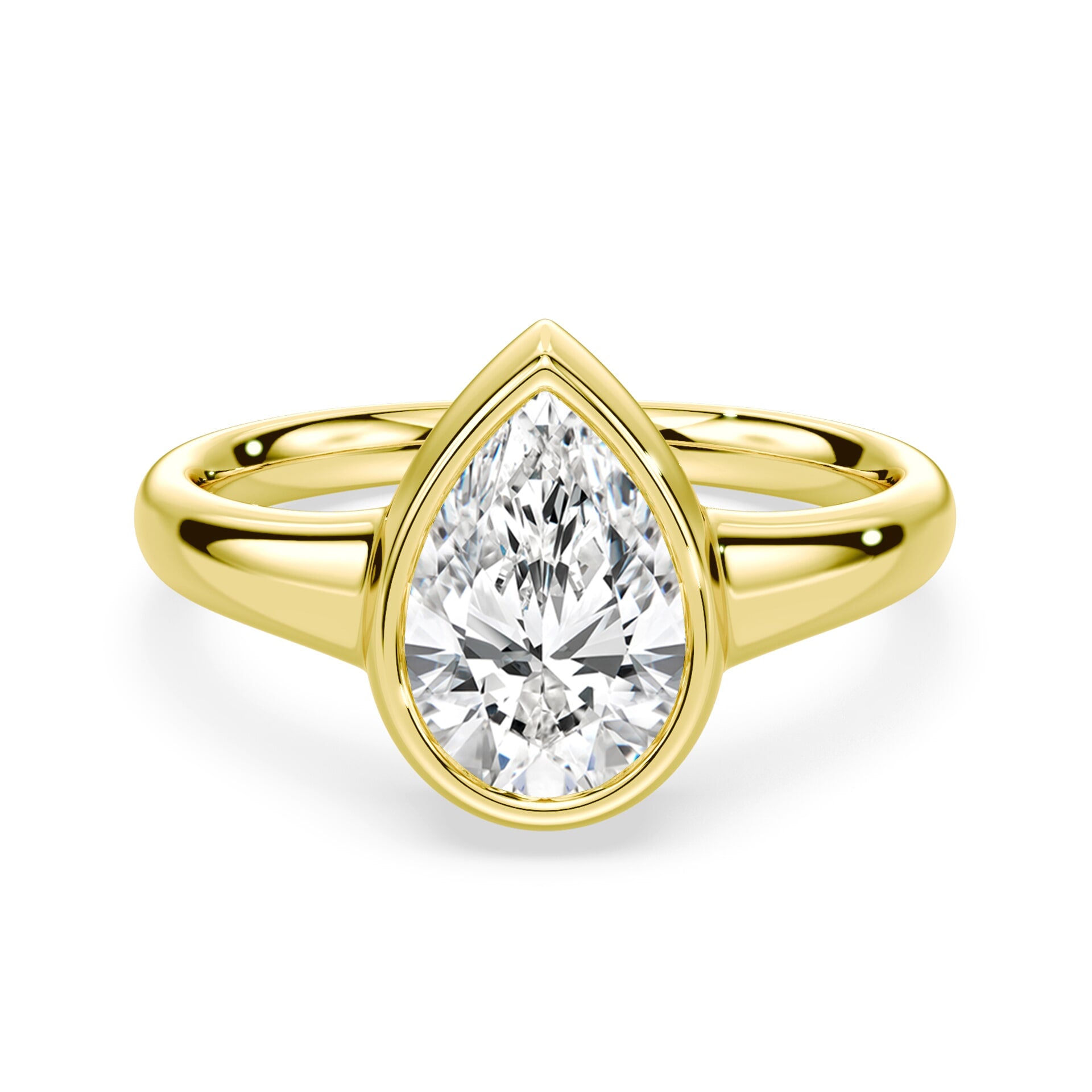 Pear Shaped Bezel Yellow Gold Engagement Ring | Plum