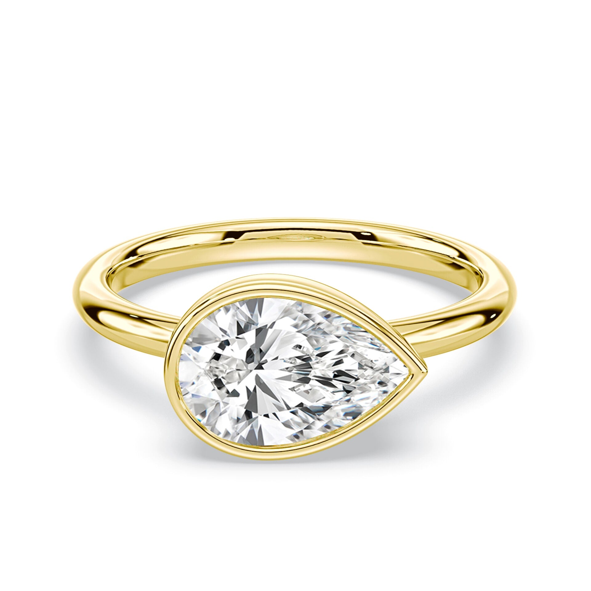 Yellow Gold Pear East-West Bezel Ring | Plum Diamonds