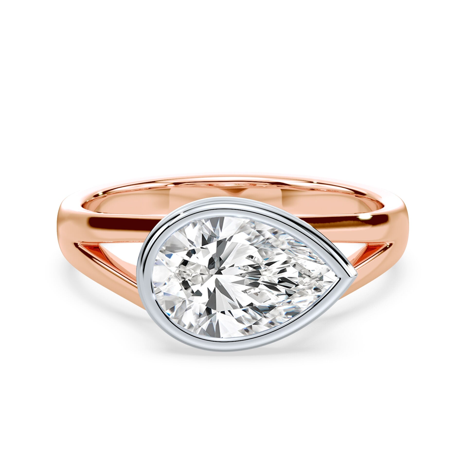 Pear Shaped East-West Split Cathedral Bezel Ring – Plum