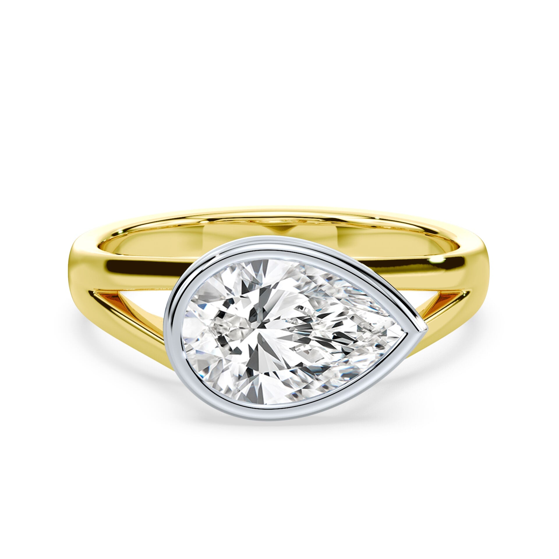 Pear Shaped East-West Split Cathedral Bezel Ring – Plum