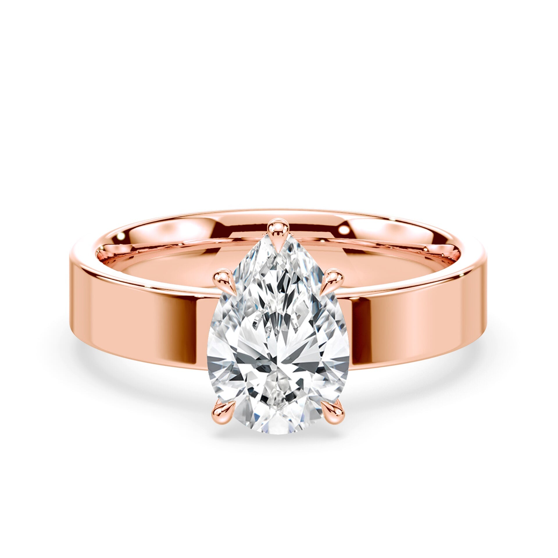 Pear Cut Low Hidden Halo Wide Rose Gold Ring – Plum