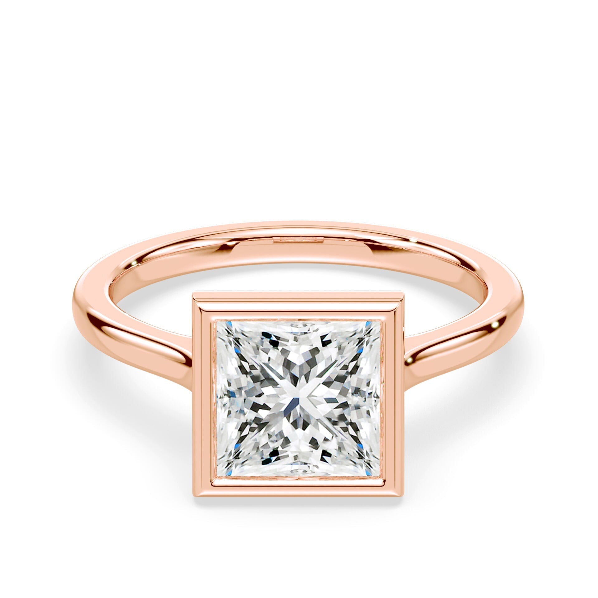 Princess Cut Bezel Cathedral Ring – Plum