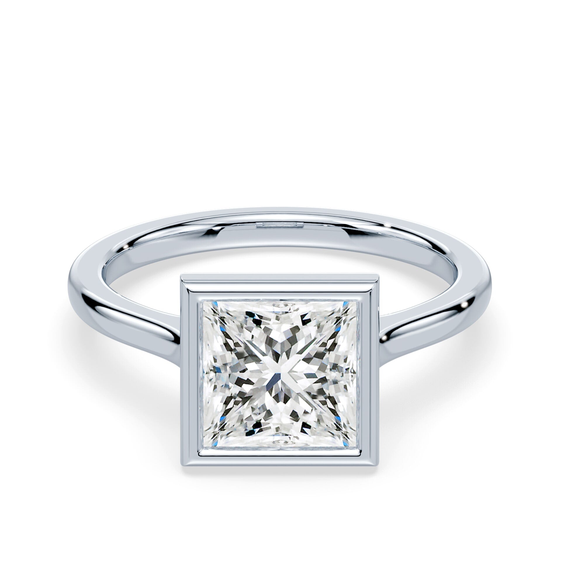 Princess Cut Bezel Cathedral Ring – Plum