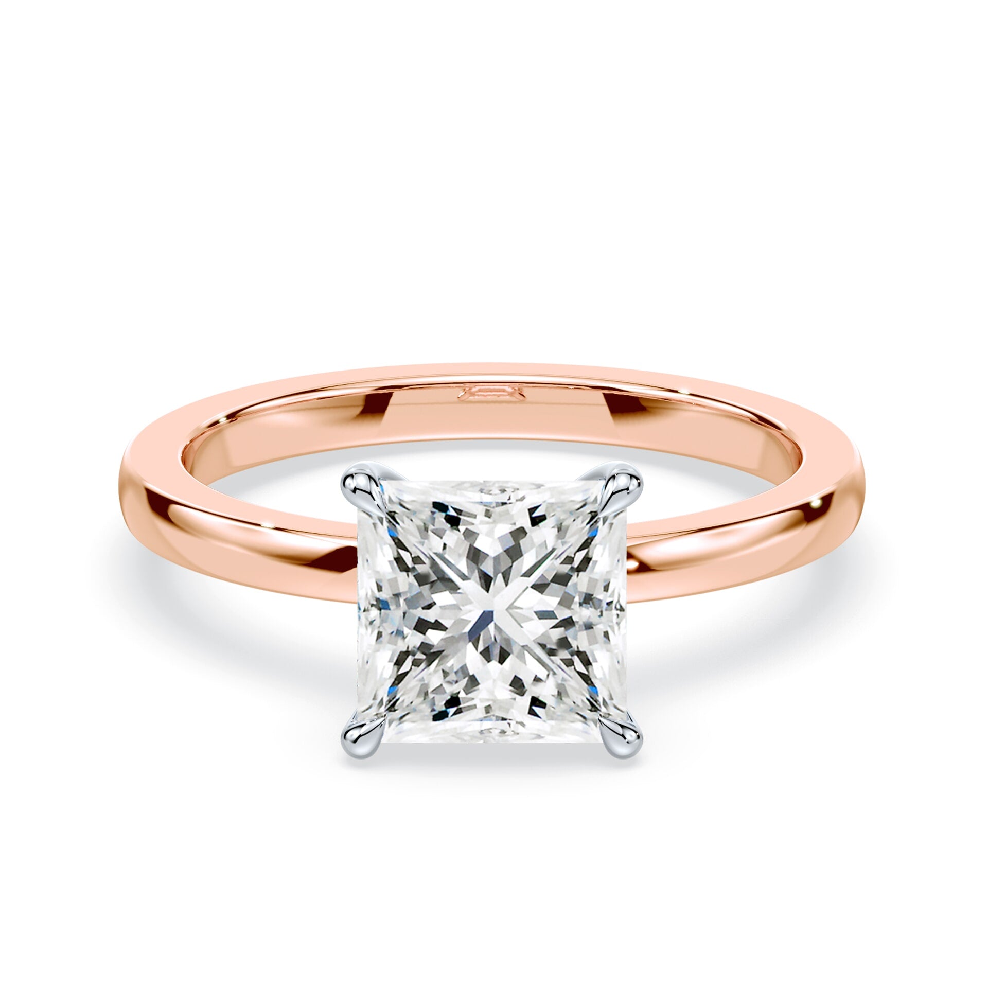 Low Profile 2-Tone Rose Gold Princess Cut Diamond Ring | Plum