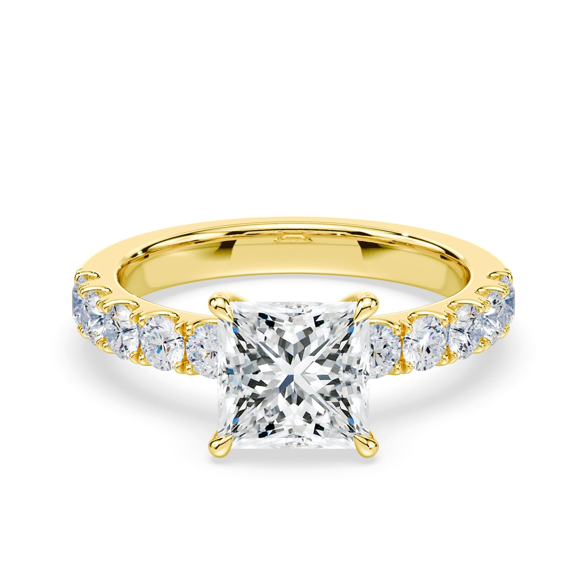 Princess Cut Low Profile Ring Wide Pave Yellow Gold | Plum