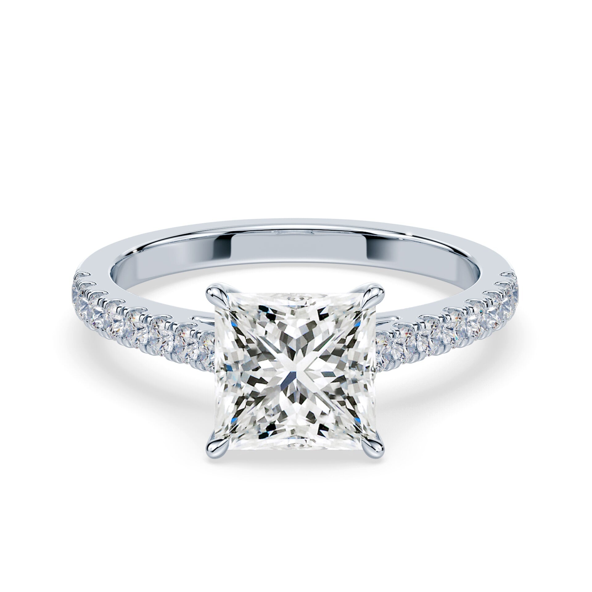 Princess Cut Pave Cathedral White Gold Ring – Plum