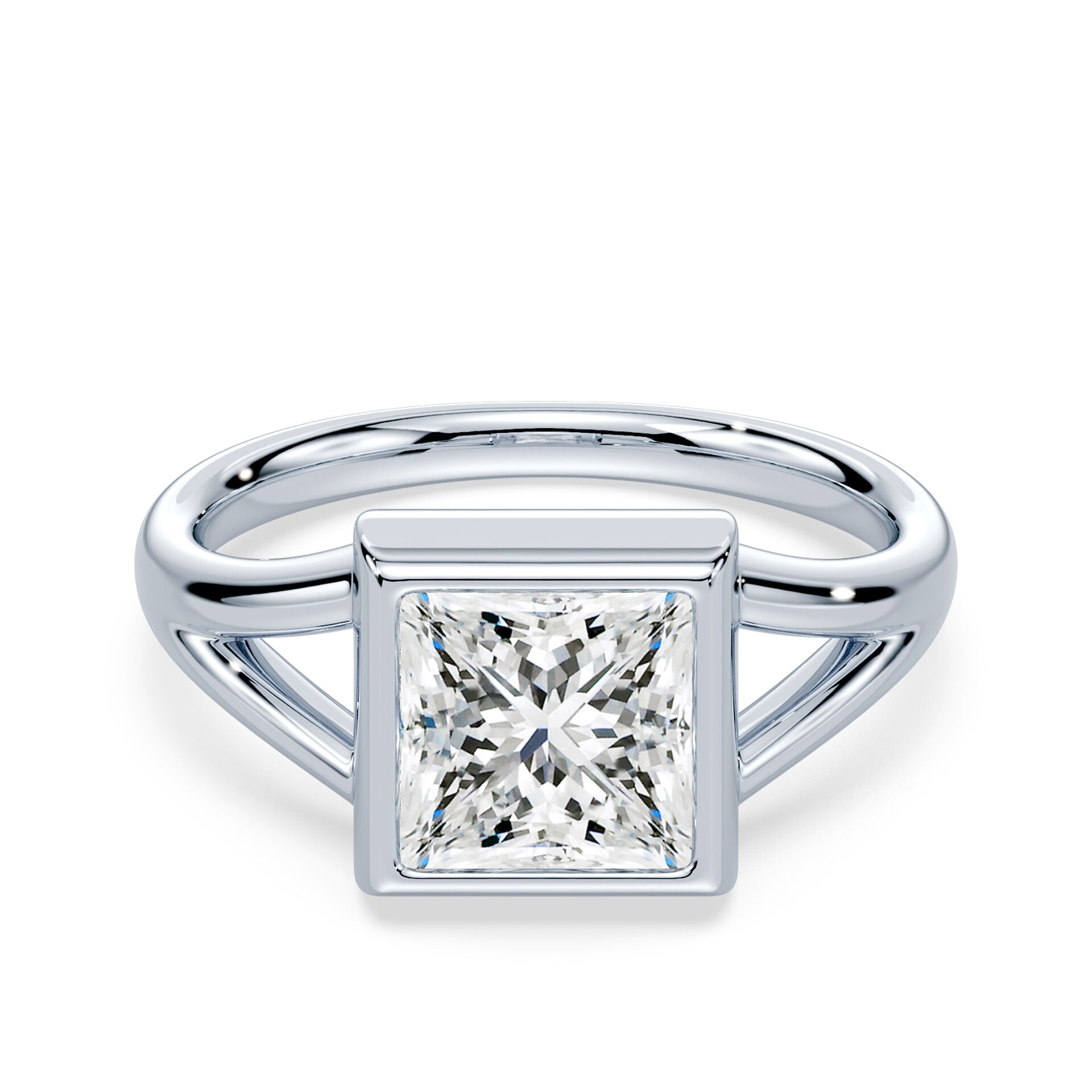 Princess Cut Low Split Shank Bezel Ring – Plum