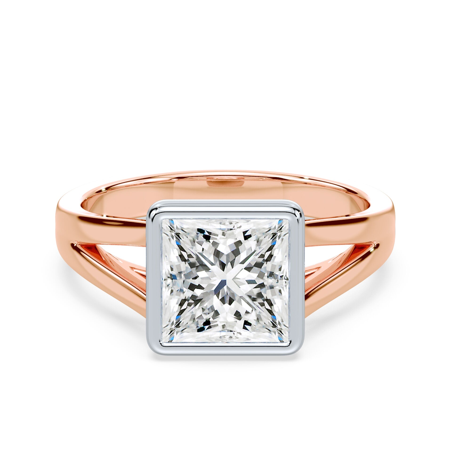 Princess Cut Split Cathedral Bezel Ring – Plum
