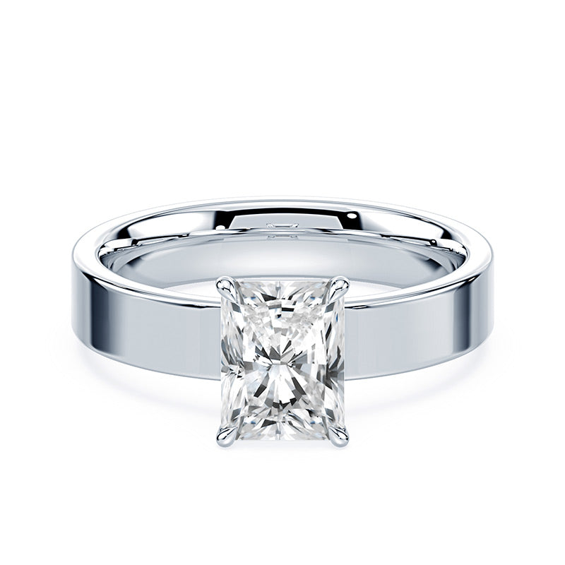 Radiant Cut Diamond Ring Low Profile Wide Band Platinum – Plum