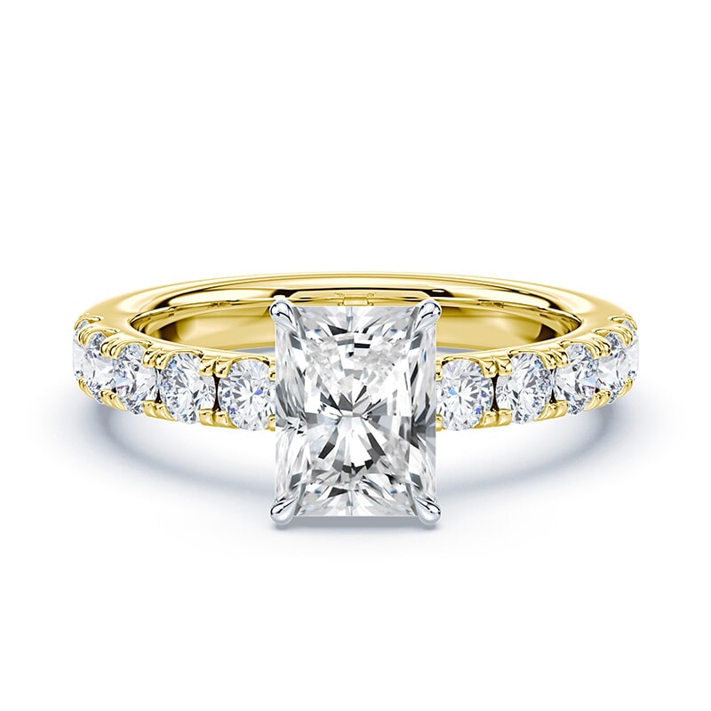 Radiant Cut Diamond Ring Low Profile Wide Pave 2-Tone | Plum