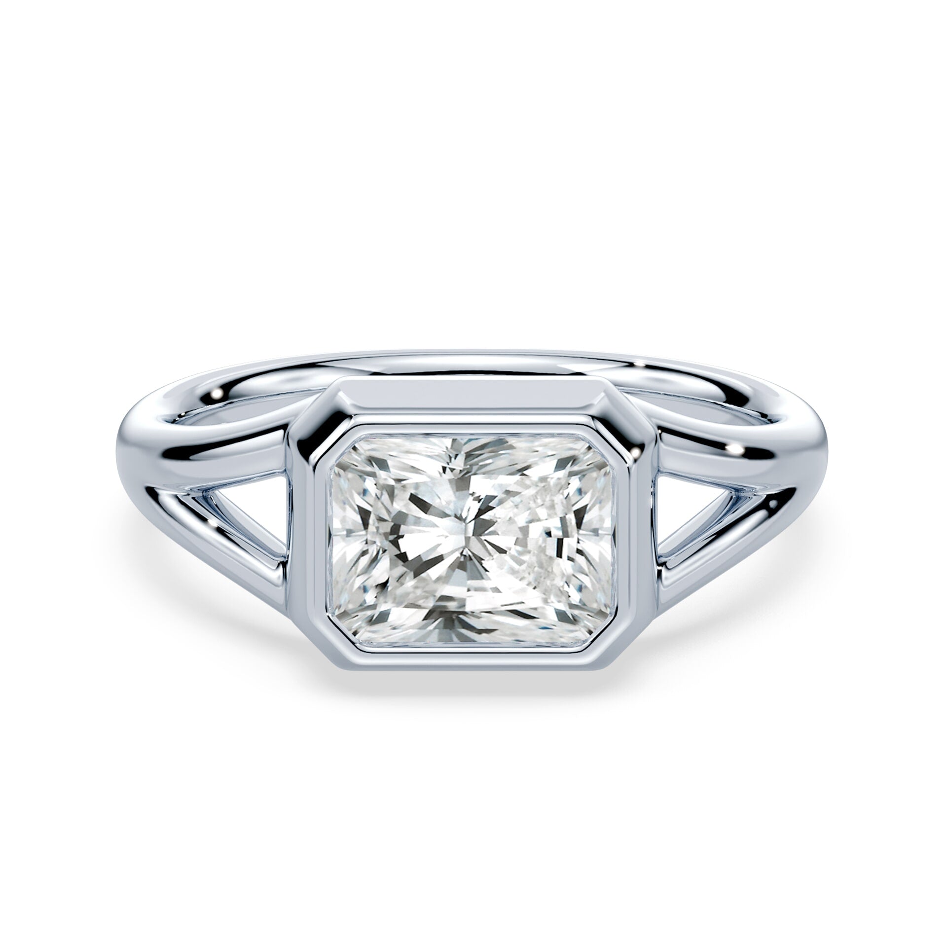 Radiant Cut Bezel Platinum Diamond Ring | Plum Diamonds
