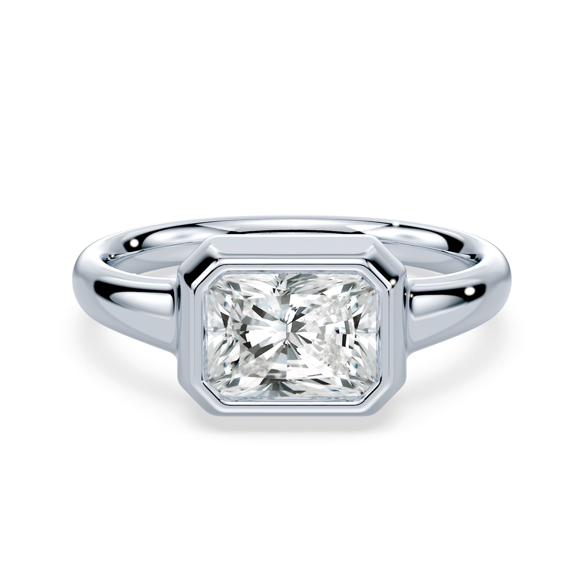 Radiant Cut Bezel Platinum Diamond Ring | Plum Diamonds