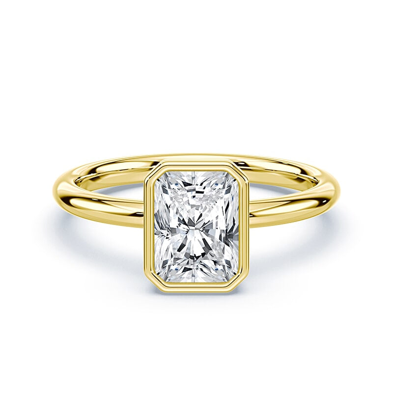 Radiant Cut Bezel Yellow Gold Diamond Ring | Plum Diamonds
