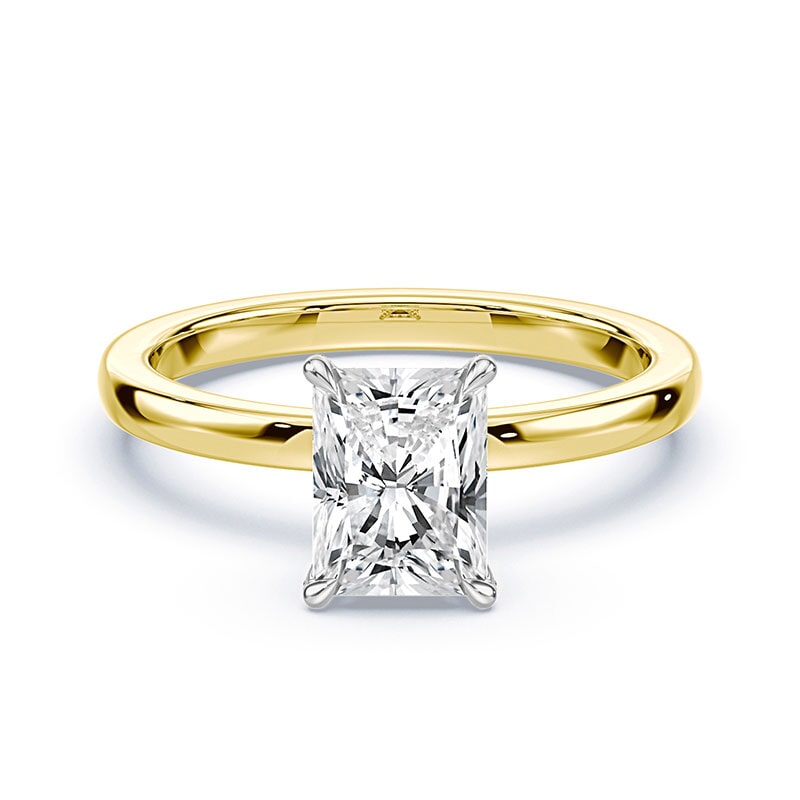 Radiant Cut 2 Tone Yellow Prong Classic Diamond Ring | Plum Diamonds