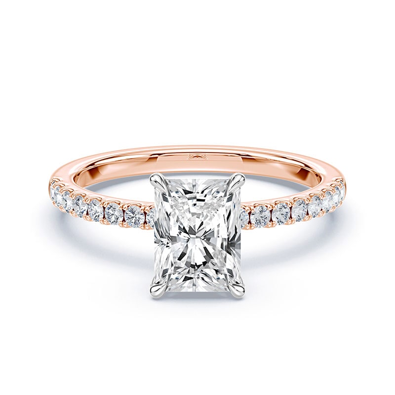 Pave Radiant Cut 2 Tone Rose Classic Diamond Ring | Plum Diamonds