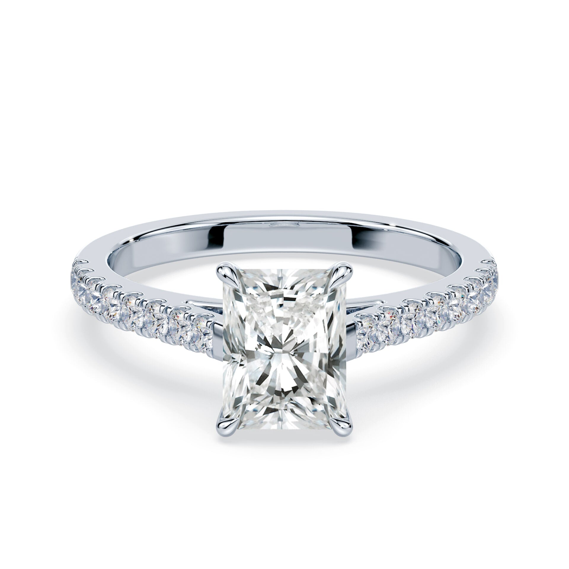 Radiant Cut Slim Pave Cathedral Platinum Ring – Plum