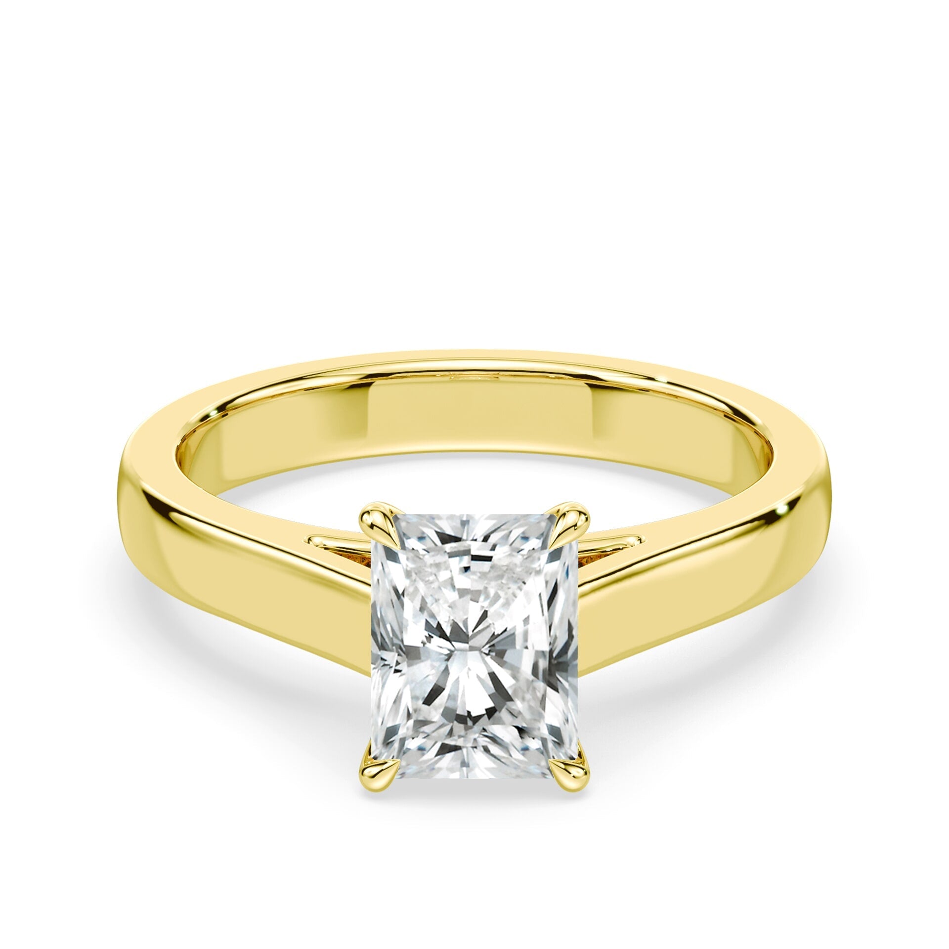 Radiant Cut Wide Cathedral Yellow Gold Ring – Plum