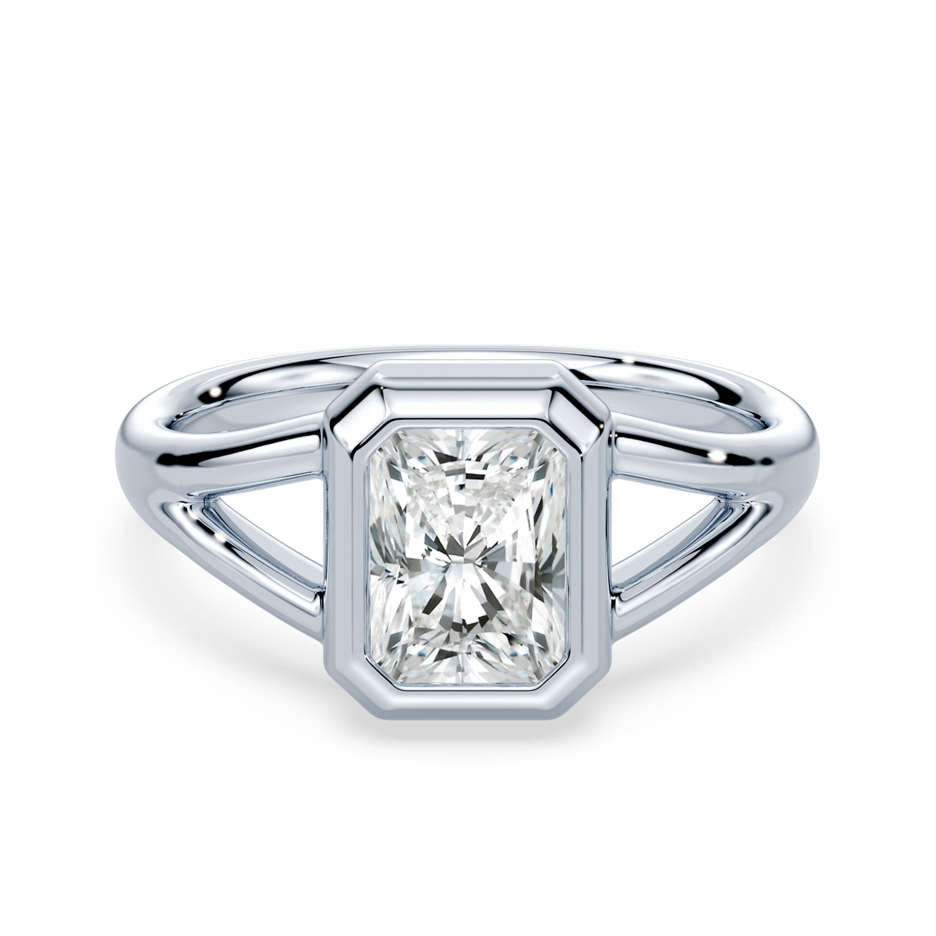 Radiant Cut Platinum Bezel Diamond Ring | Plum Diamonds
