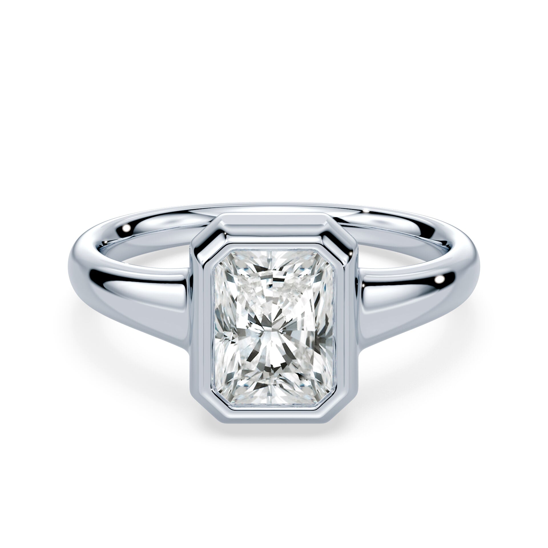 Radiant Cut Bezel Platinum Diamond Ring | Plum Diamonds