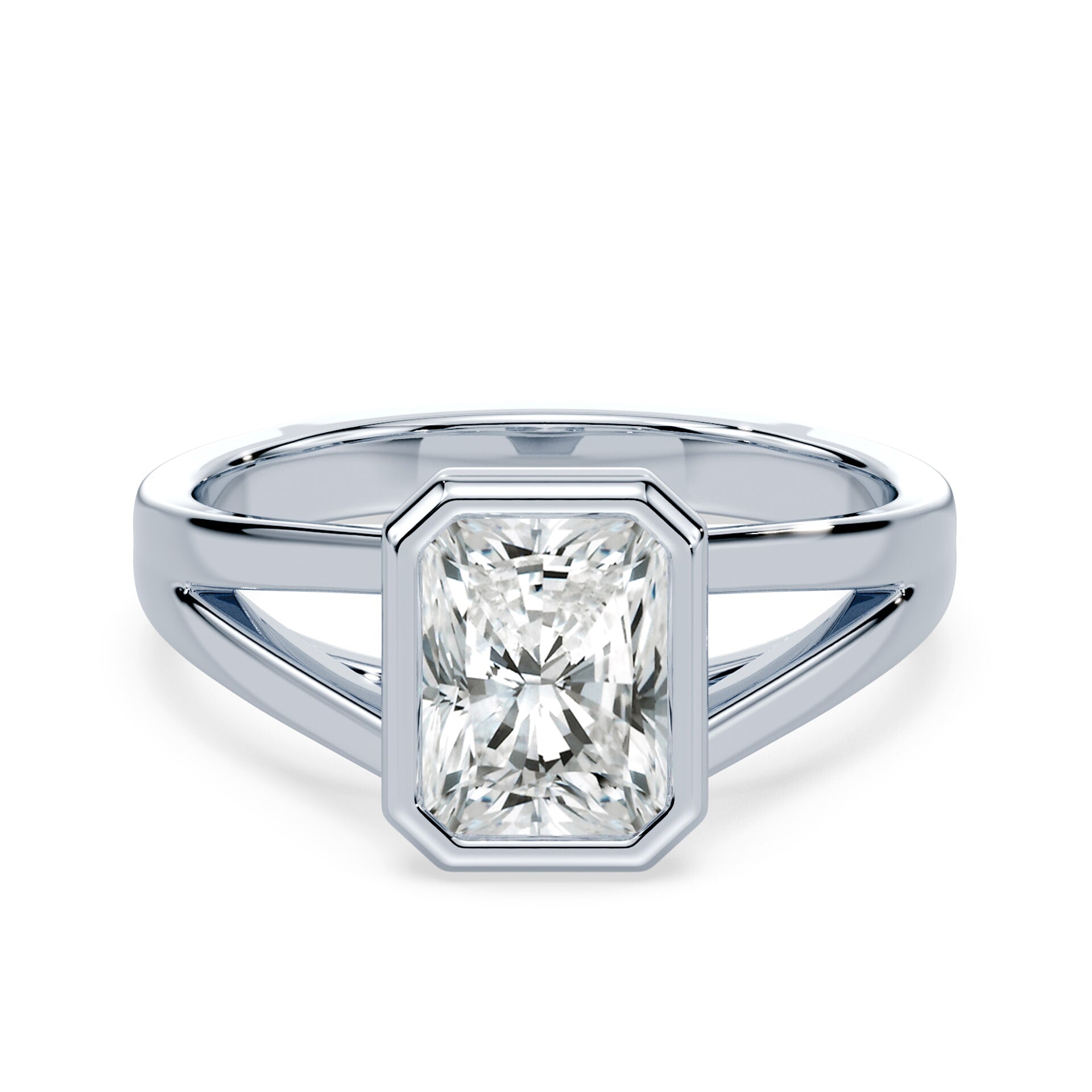 Radiant Cut Platinum Bezel Diamond Ring | Plum Diamonds