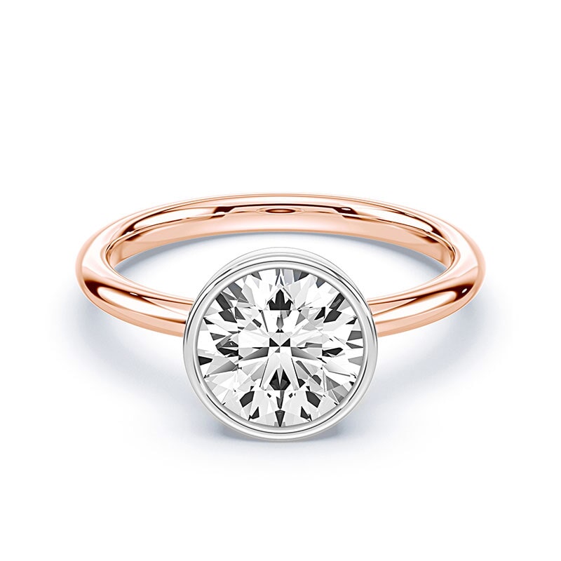 Round Cut Bezel 2-Tone Rose Diamond Ring | Plum Diamonds