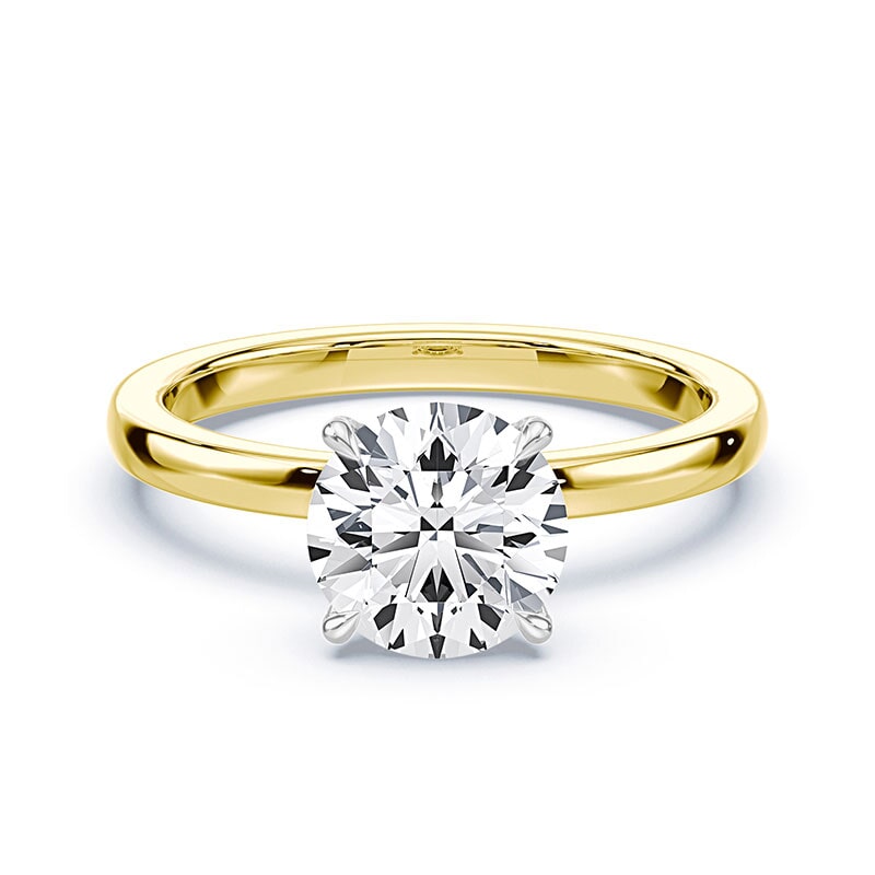 Round Prong 2 Tone Yellow Classic Diamond Ring | Plum Diamonds
