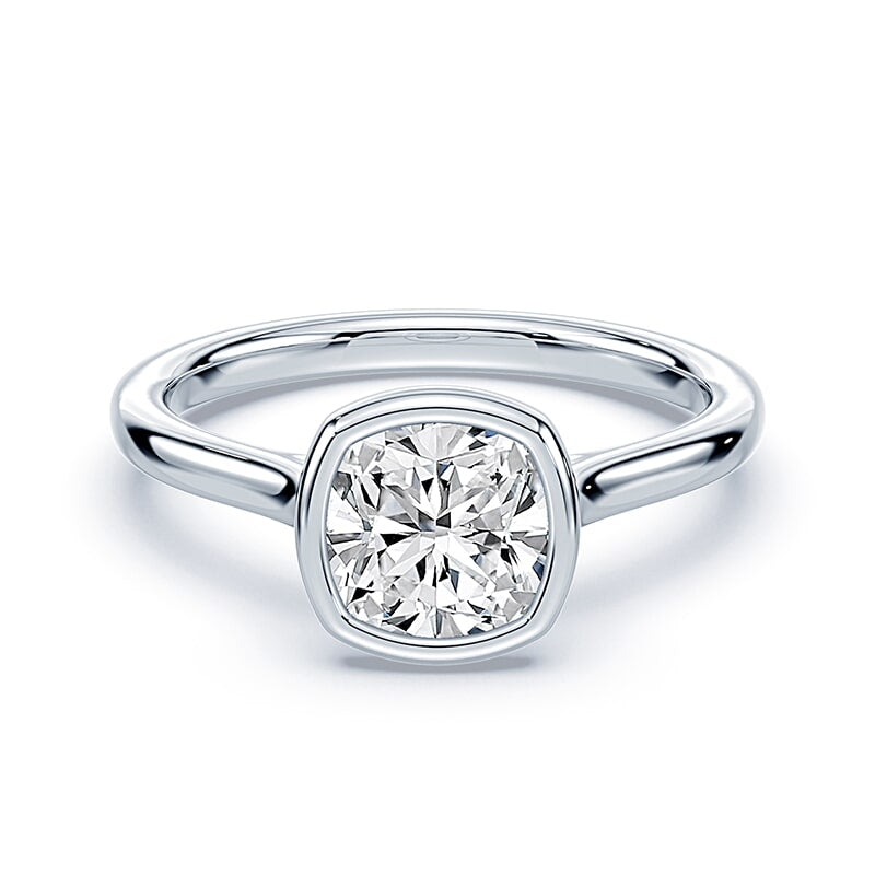 Bezel Cathedral Cushion Cut Platinum Diamond Rings – Plum