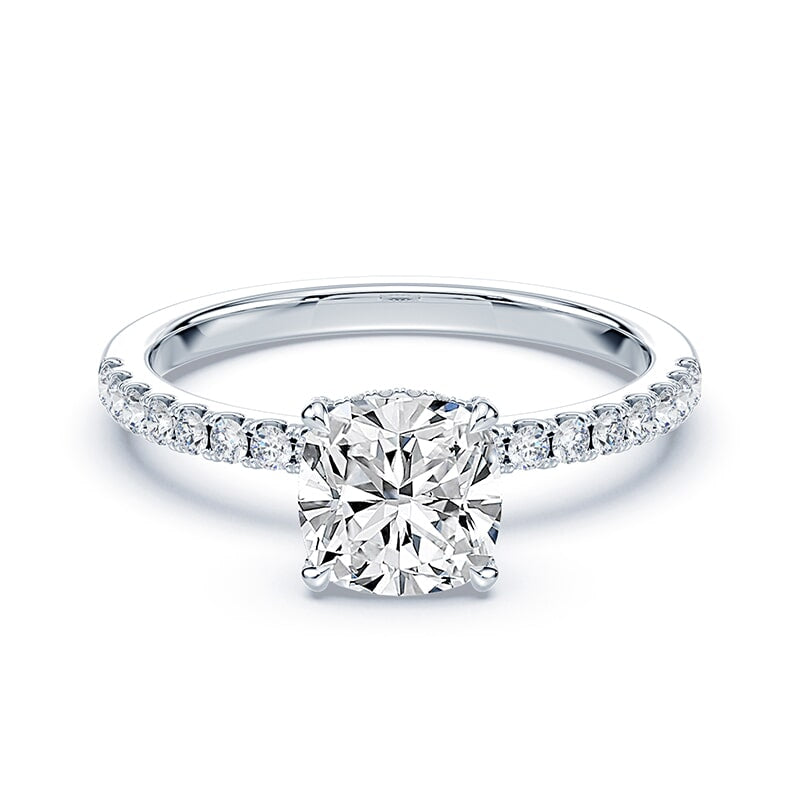 Cushion Cut Pave Platinum Diamond Ring | Plum Diamonds