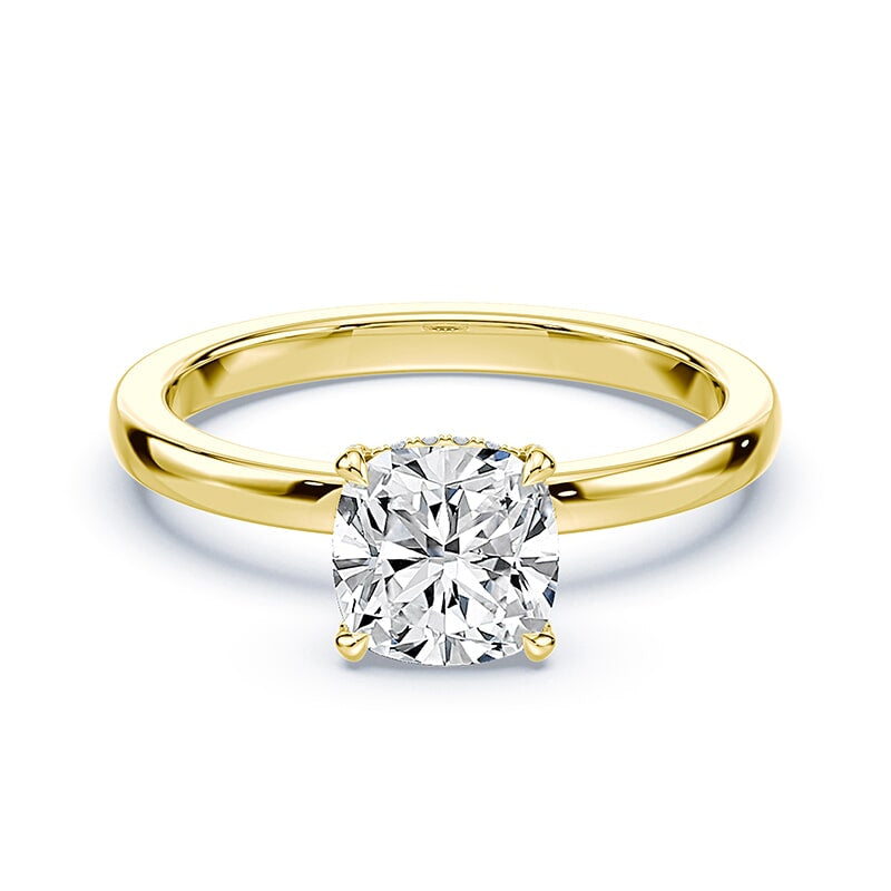 Custion Cut Yellow Gold Diamond Rings | Plum Diamonds