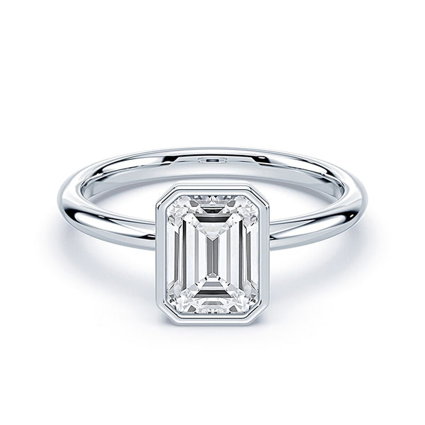 Bezel Set Emerald Cut Engagement Rings | Plum Diamonds