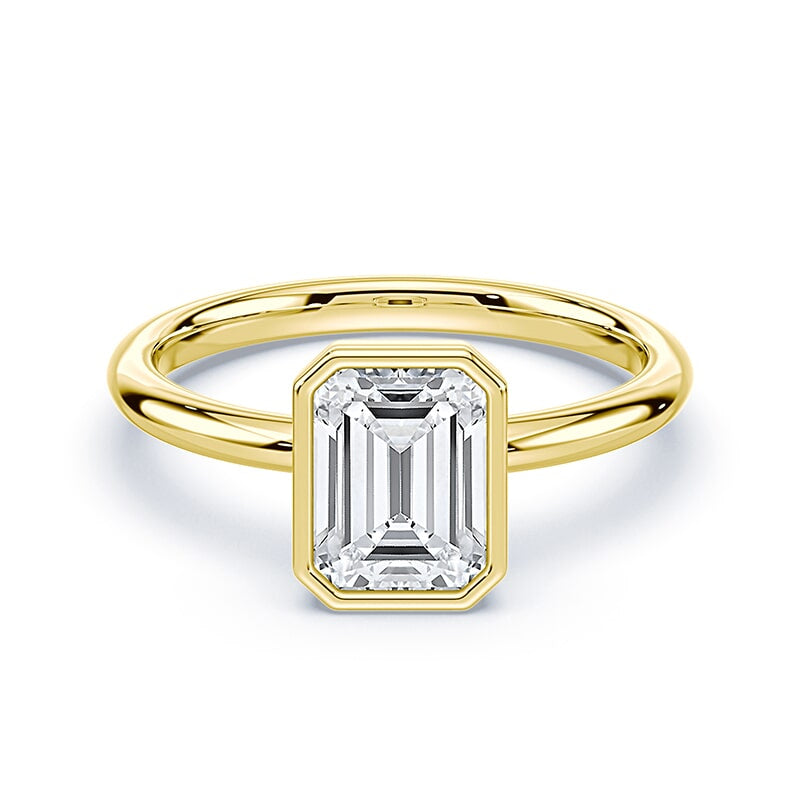 Emerald Cut Bezel Yellow Gold Diamond Ring – Plum