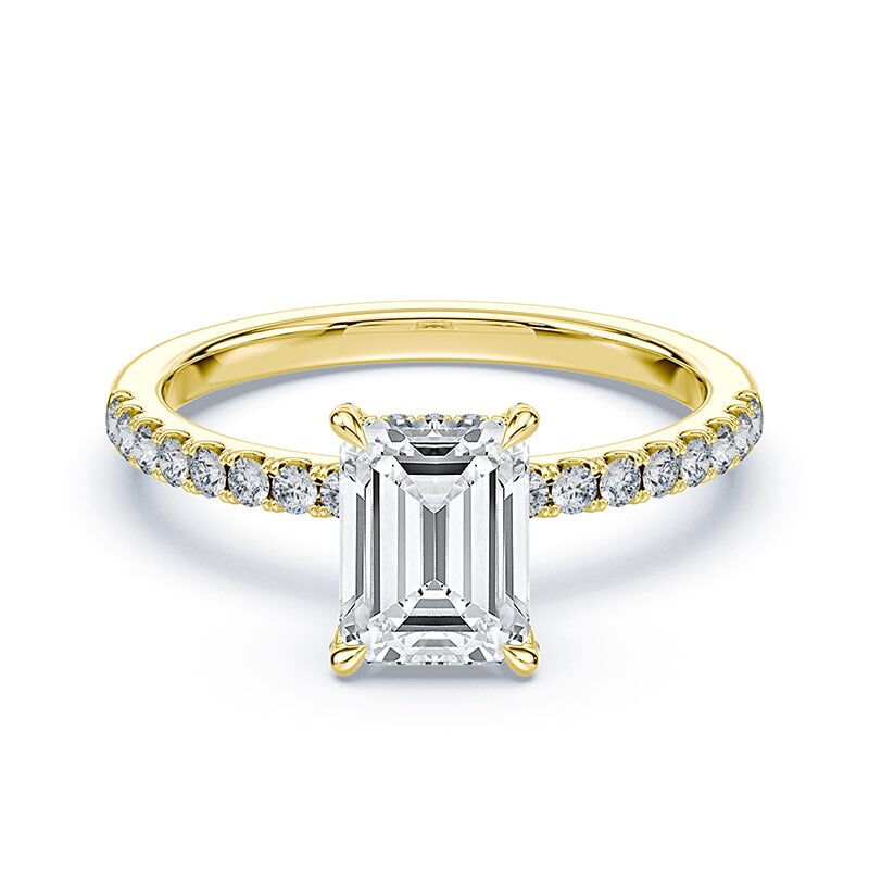 Emerald Cut Pave Yellow Gold Diamond Ring | Plum Diamonds