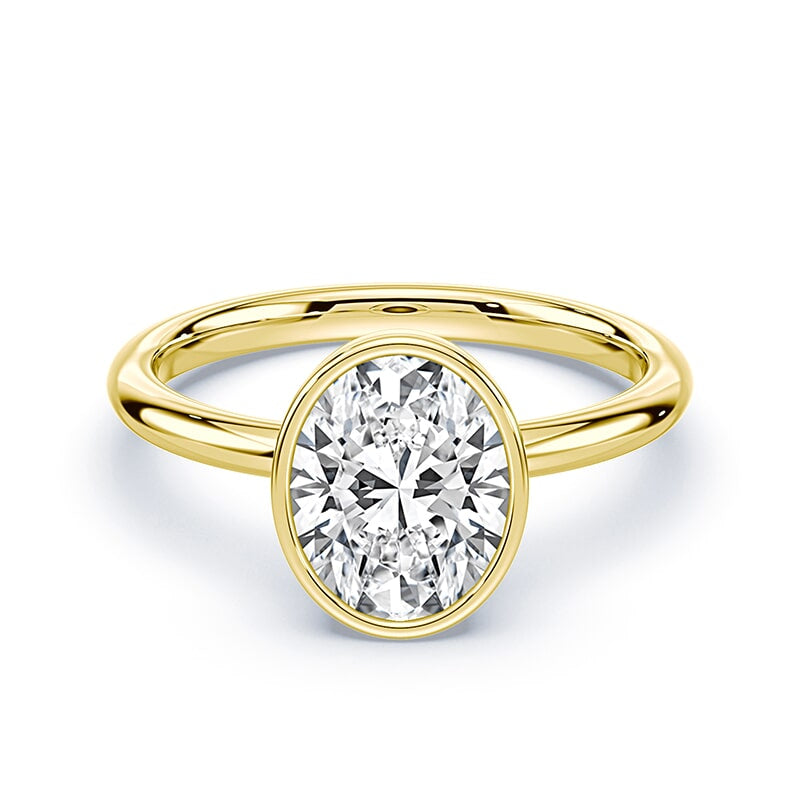 Oval Cut Bezel Yellow Gold Engagement Ring | Plum Diamonds
