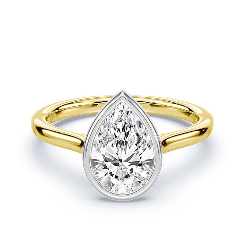 Two Tone Yellow Pear Cathedral Bezel Ring | Plum Diamonds