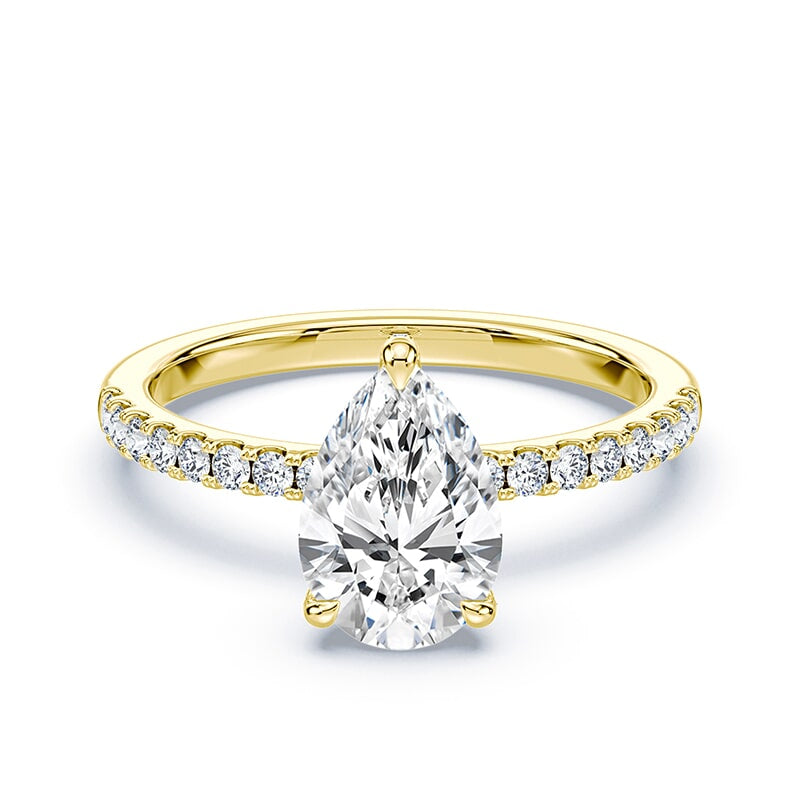 Pear Shaped Yellow Gold Pave Engagement Ring | Plum Diamonds