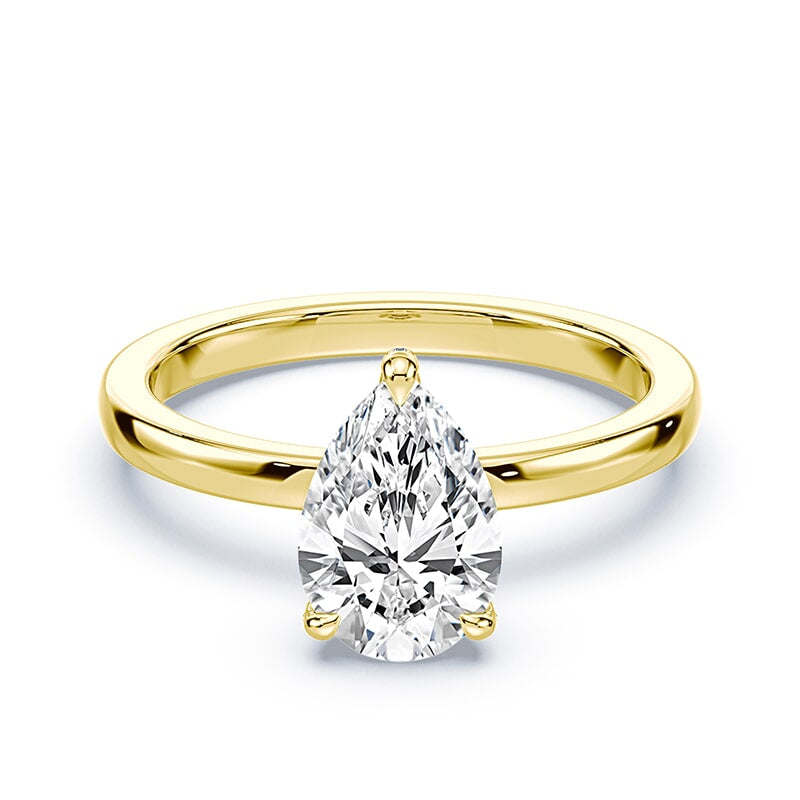 Pear Shaped Yellow Gold Prong Engagement Ring | Plum Diamonds