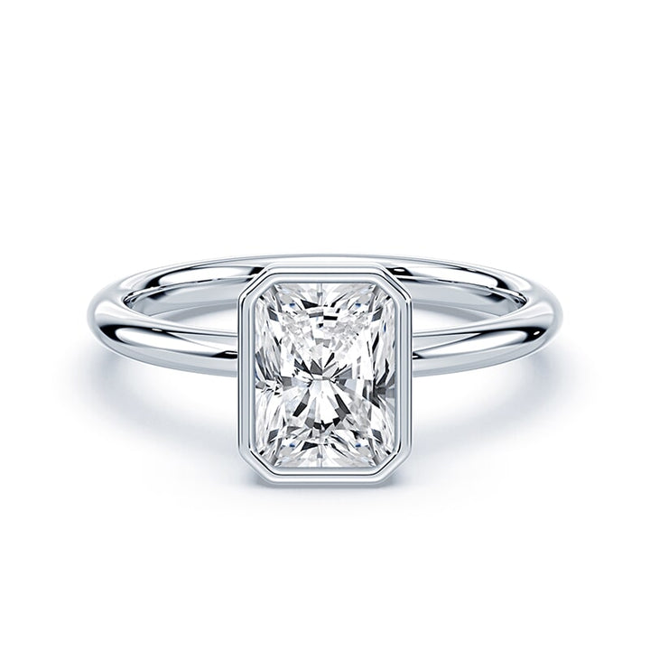 Radiant Cut Bezel White Gold Diamond Ring | Plum Diamonds