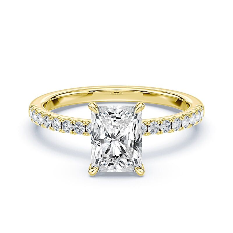 Pave Radiant Cut Yellow Gold Diamond Ring | Plum Diamonds