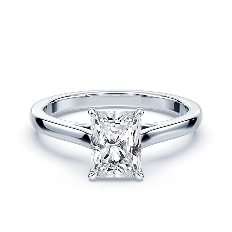 Radiant Cut Cathedral Platinum Diamond Ring – Plum