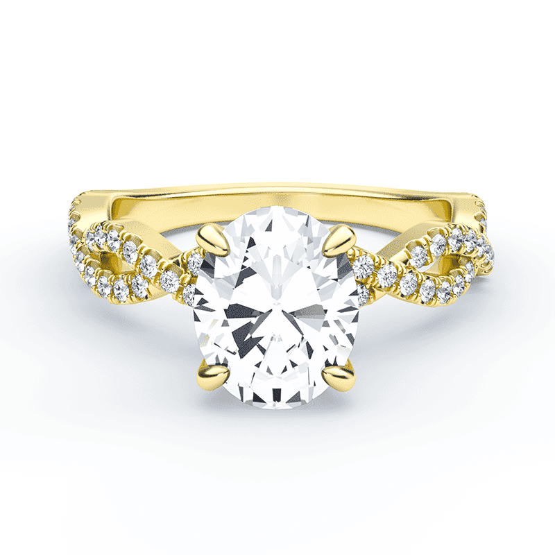 Yellow Gold Double Twisted Hidden Halo Oval Diamond Ring – Plum Diamonds